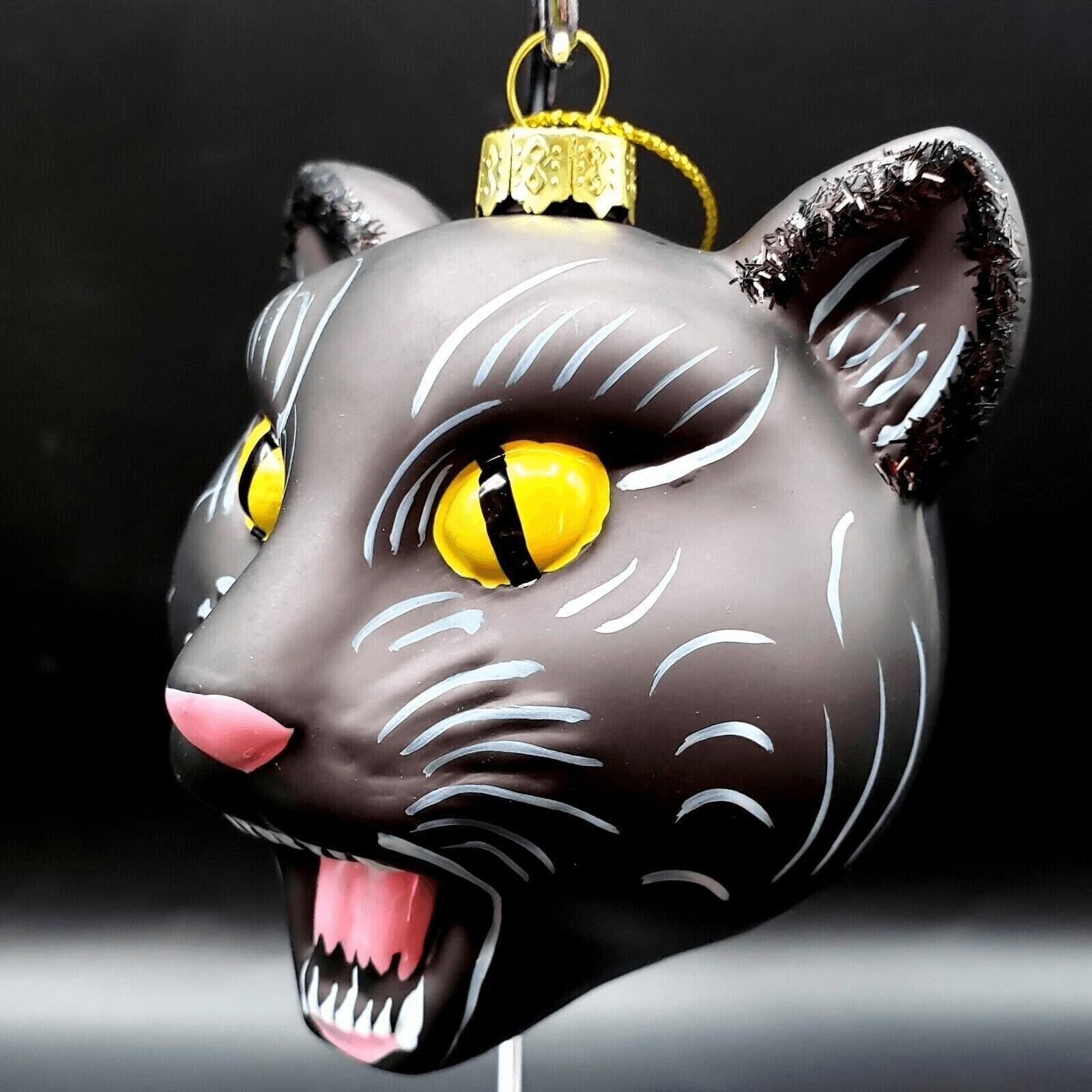 Halloween Black Cat Glass Ornament Gothmas Tree Scardy Cat Hissing Cat ...