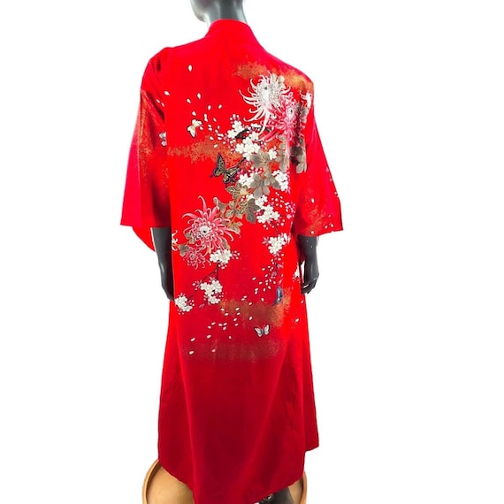 Japanese Butterfly Yukata Kimono Robe Red Floral Cott… - Gem