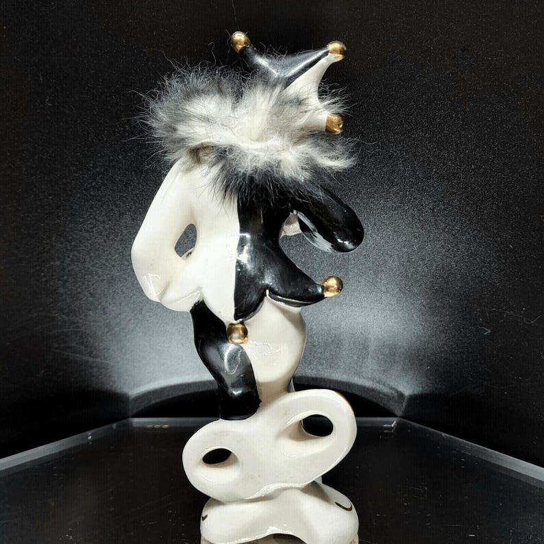 Harlequin Jester Ballerina Figurine Sonsco Fur Collar Japan Black 50s ...