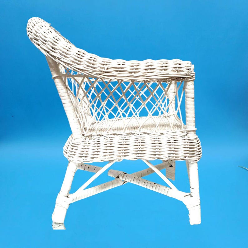 Vintage White Wicker Doll Chair • Miniature Rattan Furniture ...