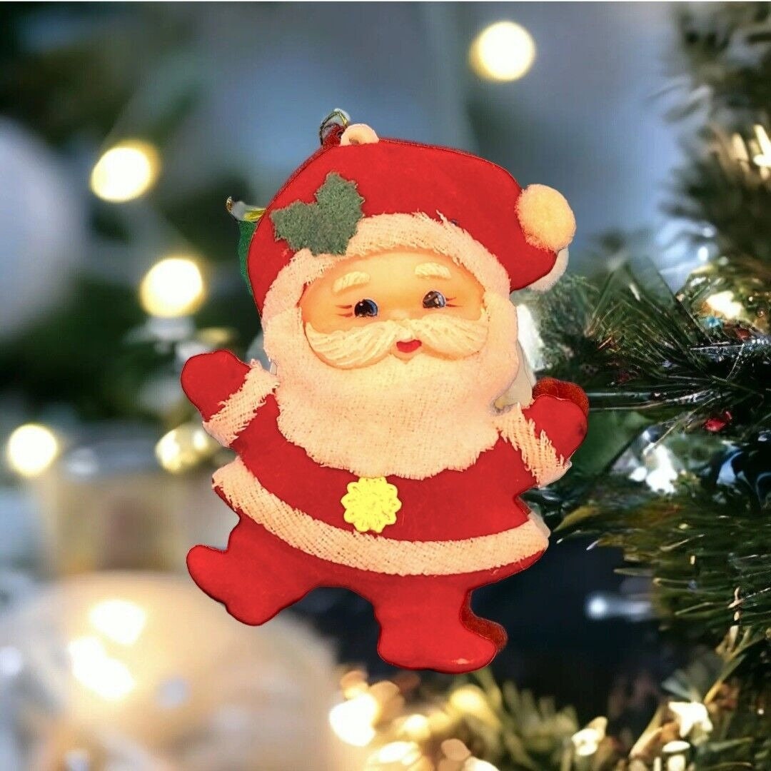 Vintage Flocked Felt Santa Claus MCM Christmas Ornament 1950s - Etsy