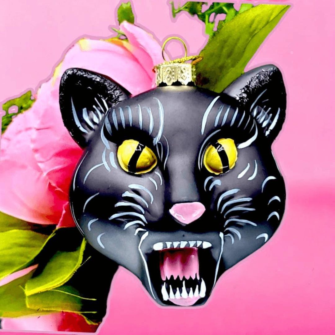 Halloween Black Cat Glass Ornament Gothmas Tree Scardy Cat Hissing Cat ...