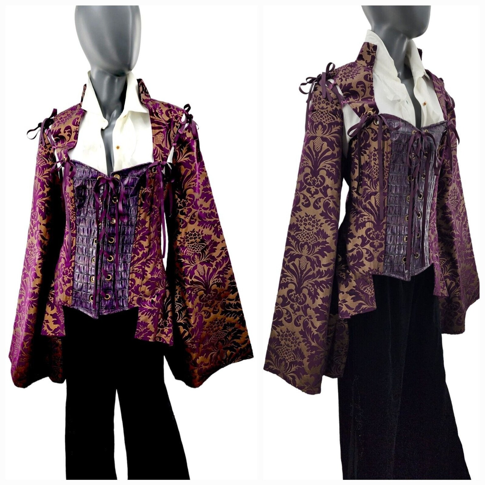 Von Lancelot Corset Velvet Faux Dragon Scale Jacket Laceup Size 16 ...