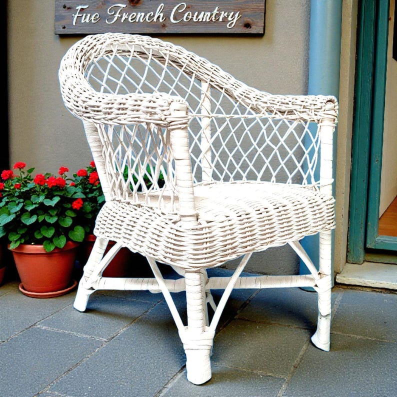 Vintage White Wicker Doll Chair • Miniature Rattan Furniture ...