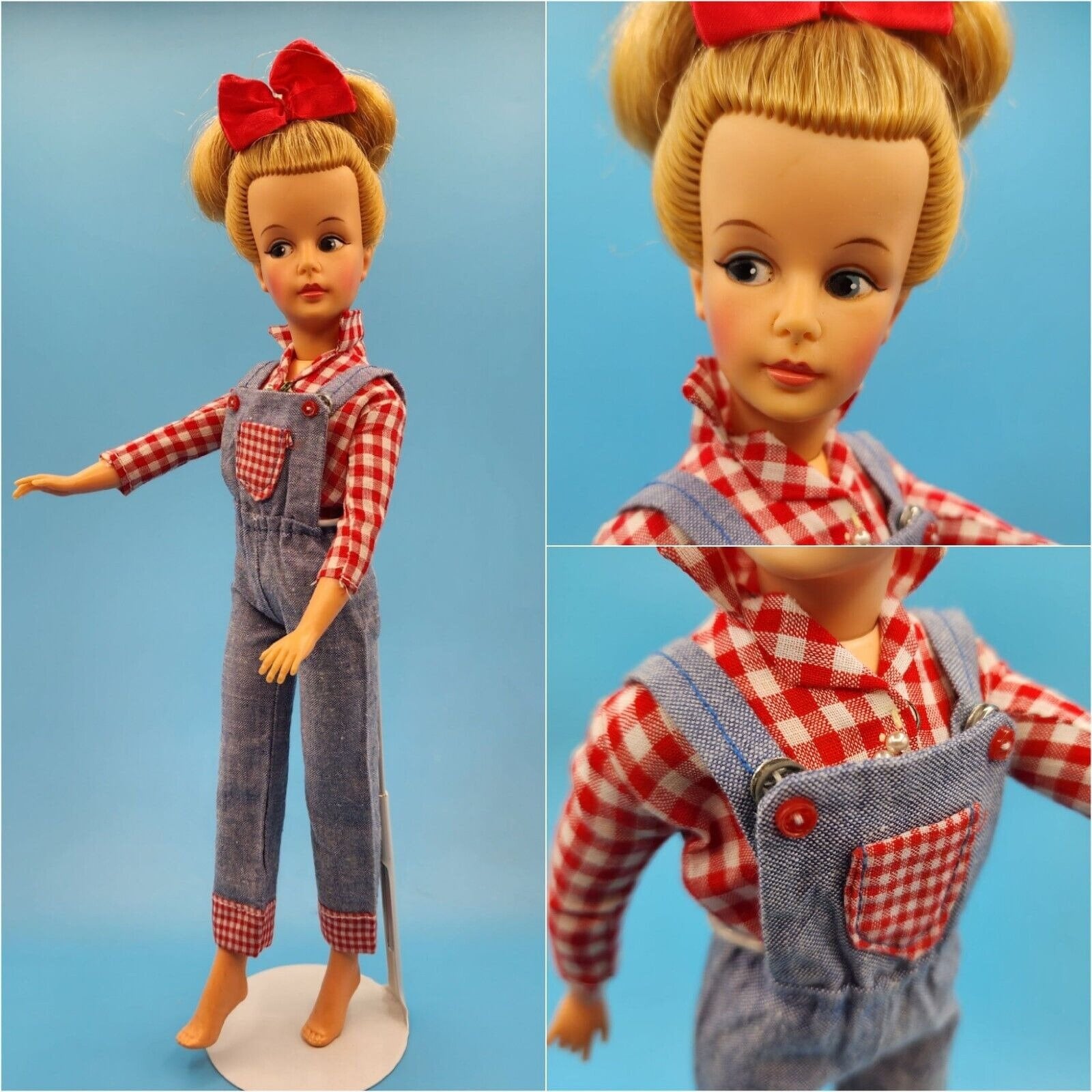 Vintage 1960s Ideal Tammy's Mom Doll Blonde W-13-L Red Gingham Overall ...