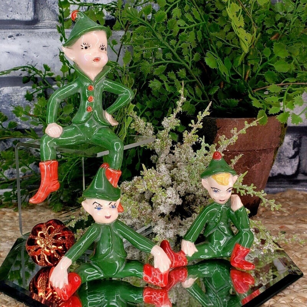 Elf Figurines Green Red Woodland Elves Imps Sprites Gnomes Mid Century ...