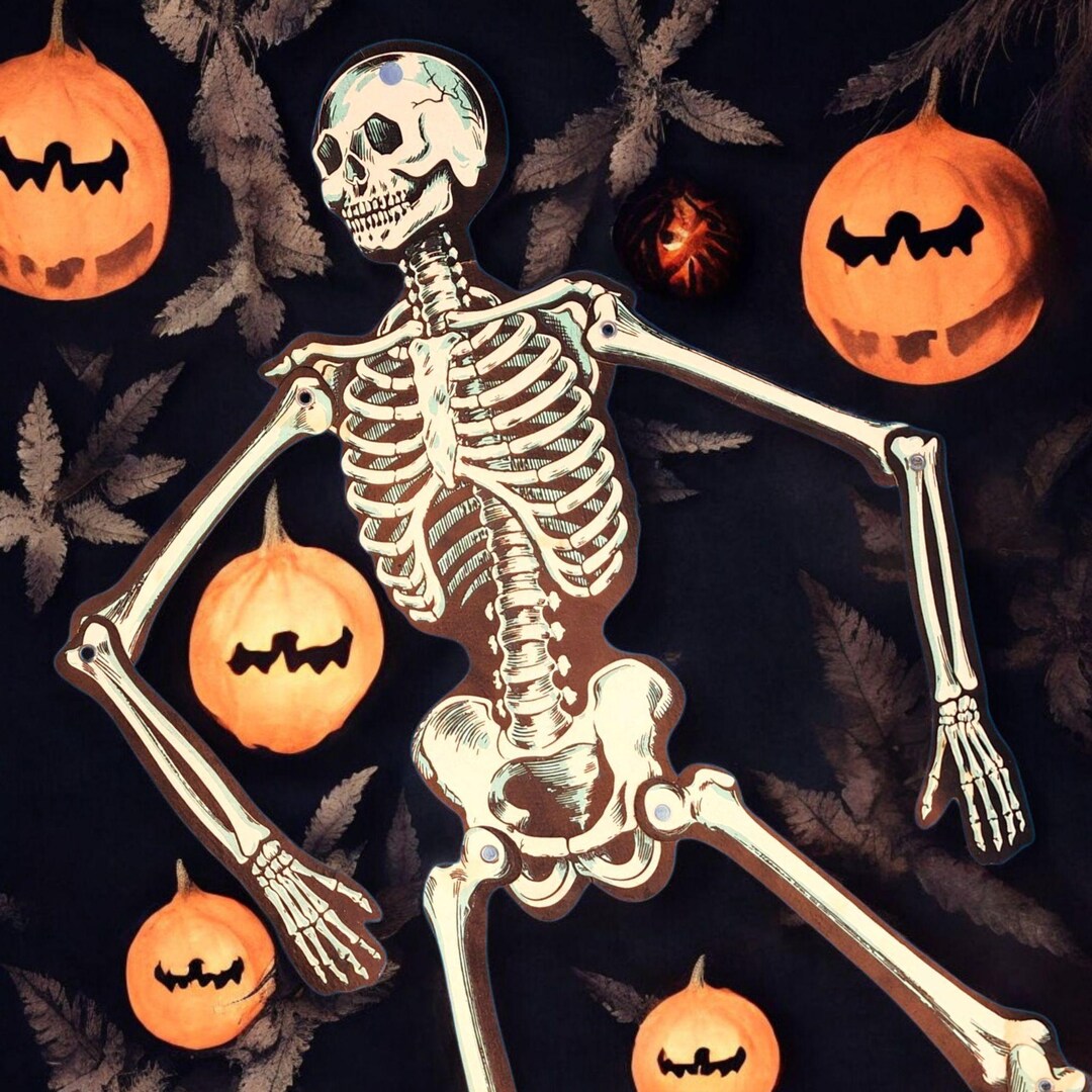 Vintage Beistle Skeleton Jointed Diecut Halloween Decoration Spooky 15 ...