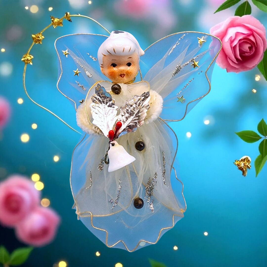 Vintage 1950s Holt Howard Porcelain Head Angel Ornament White Tulle ...