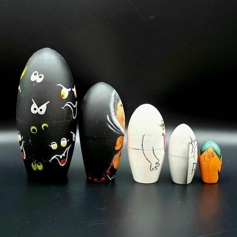 Halloween Nesting Dolls Creepy Eyes Kitchen Witch Ghost Tombstone ...