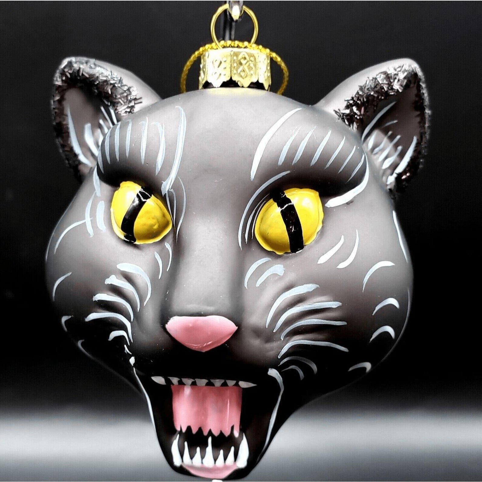 Halloween Black Cat Glass Ornament Gothmas Tree Scardy Cat Hissing Cat ...
