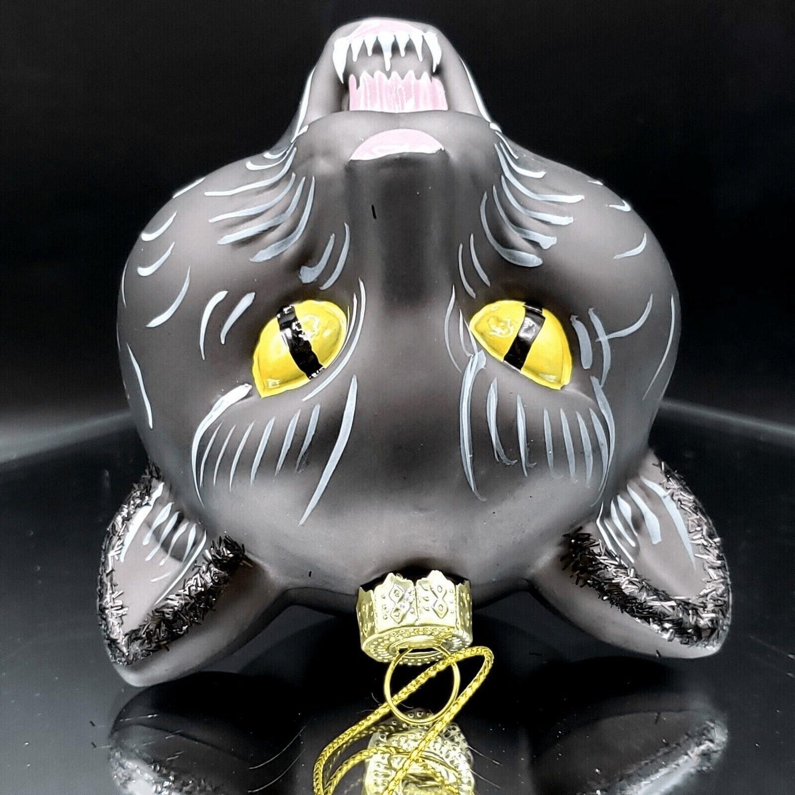 Halloween Black Cat Glass Ornament Gothmas Tree Scardy Cat Hissing Cat ...