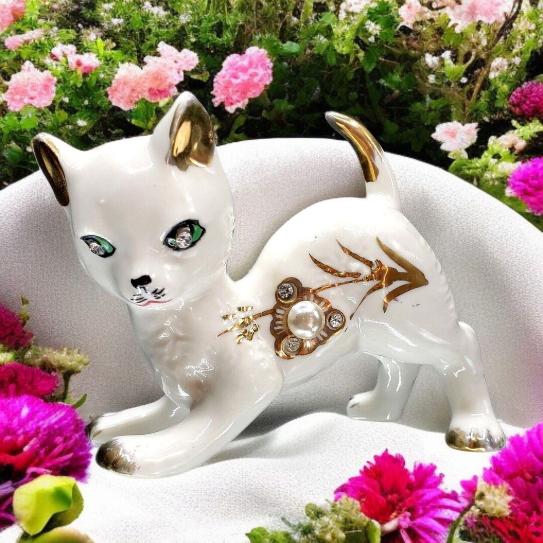 Vintage 1950s Nippon Yoko Boeki Cat Figurine With Faux Pearl ...