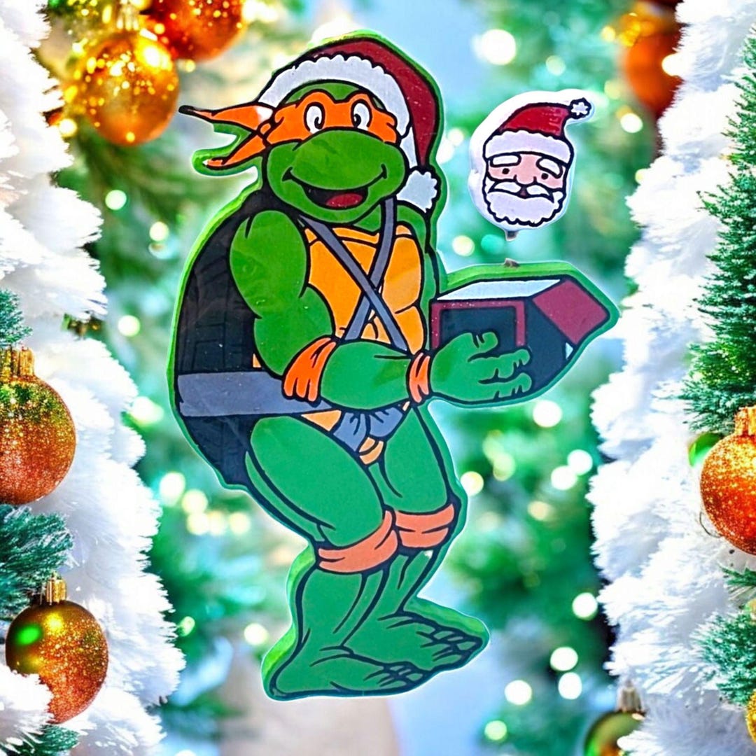 Vintage Teenage Mutant Ninja Turtles Mikey Santa Jack in Box Ornament ...