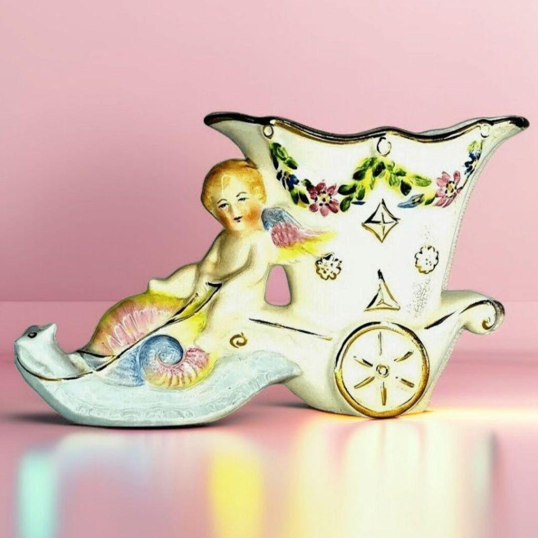 Antique Cherub Planter With Floral Design Porcelain Pottery Coventry ...