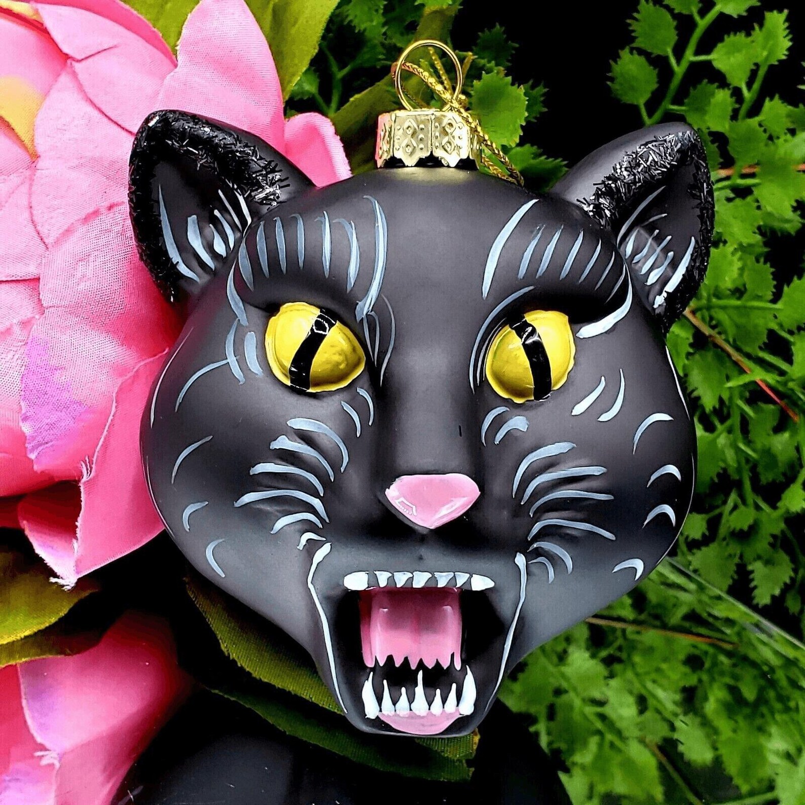 Halloween Black Cat Glass Ornament Gothmas Tree Scardy Cat Hissing Cat ...