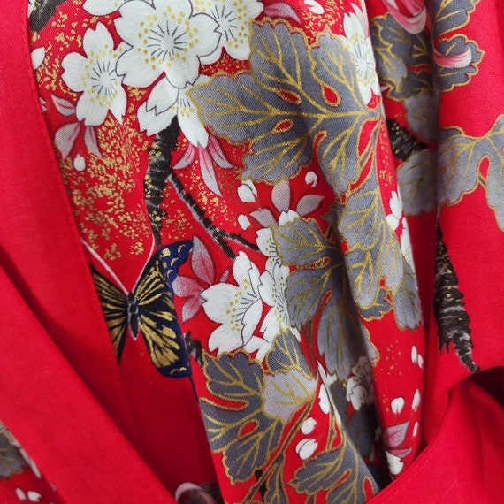 Japanese Butterfly Yukata Kimono Robe Red Floral Cott… - Gem