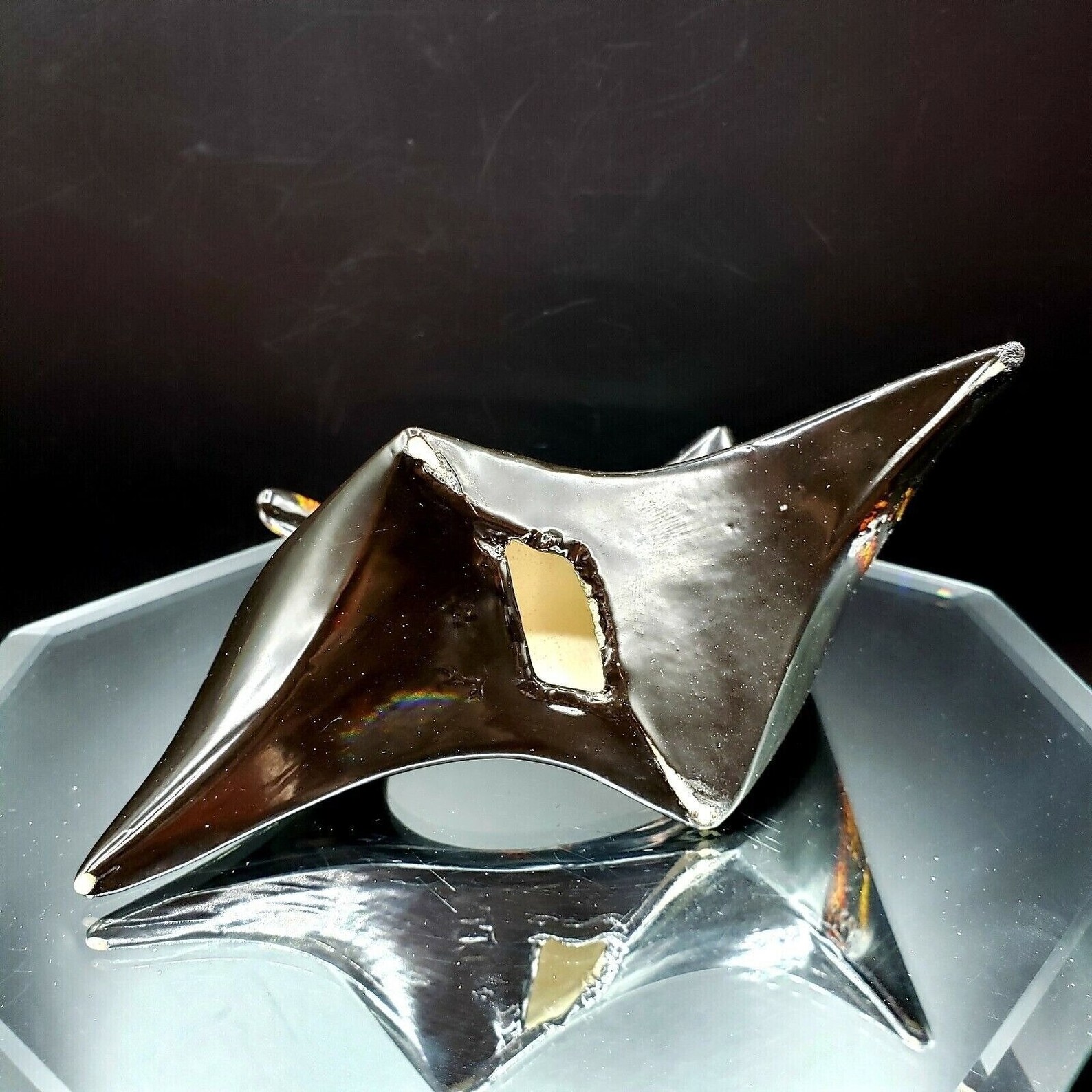 Vintage MCM Cubist Cat Figurine Abstract Drip Glaze Orange Red Yellow ...