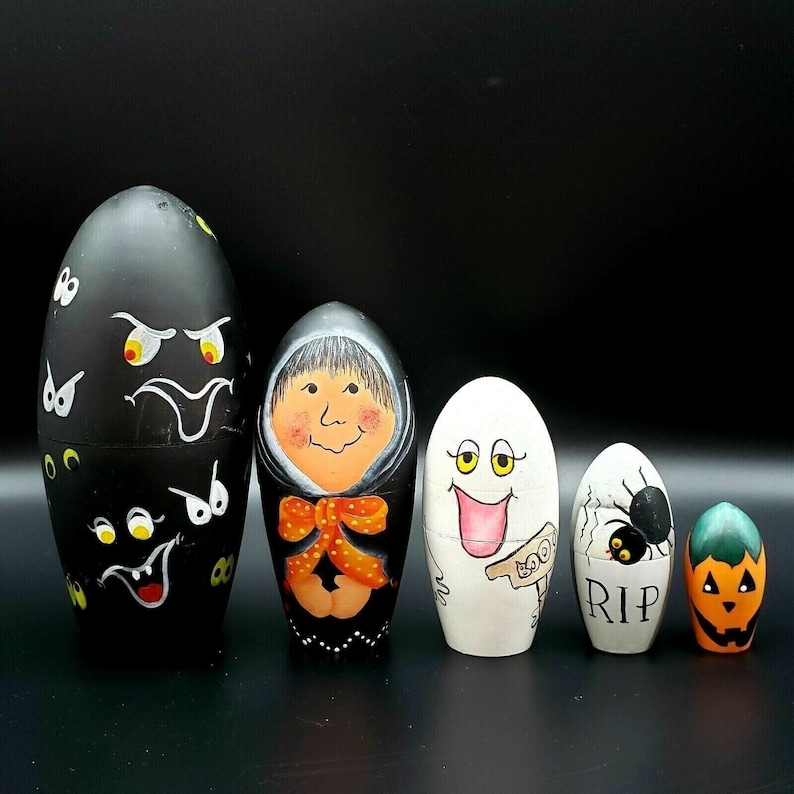 Halloween Nesting Dolls Creepy Eyes Kitchen Witch Ghost Tombstone ...