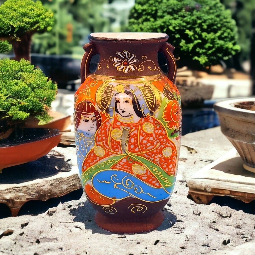 Vintage Satsuma Geisha Moriage Vase Raised Texture Made in Japan 5inch ...