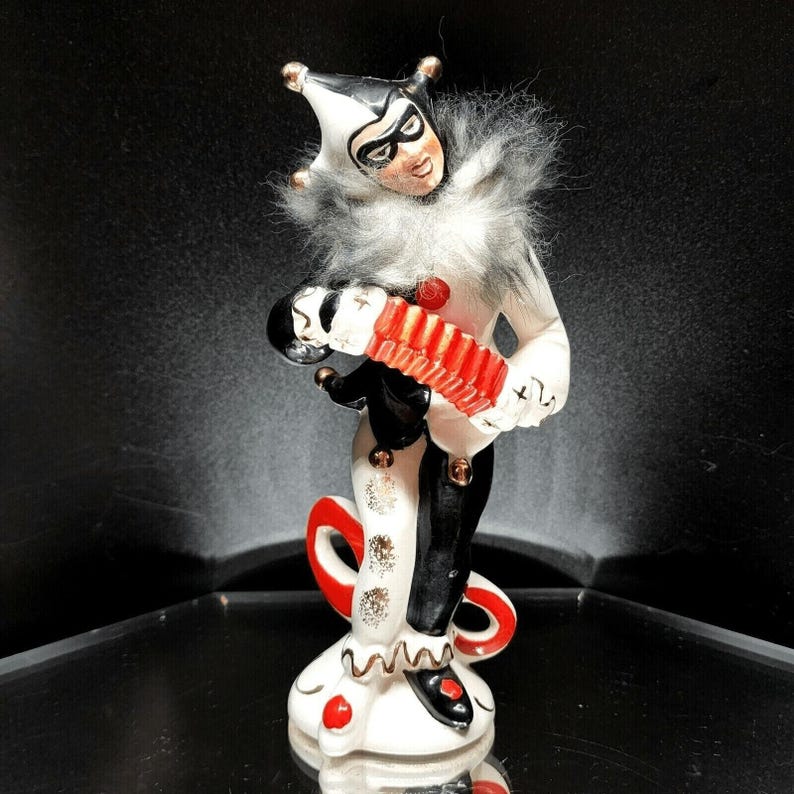 Harlequin Jester Ballerina Figurine Sonsco Fur Collar Japan Black 50s ...