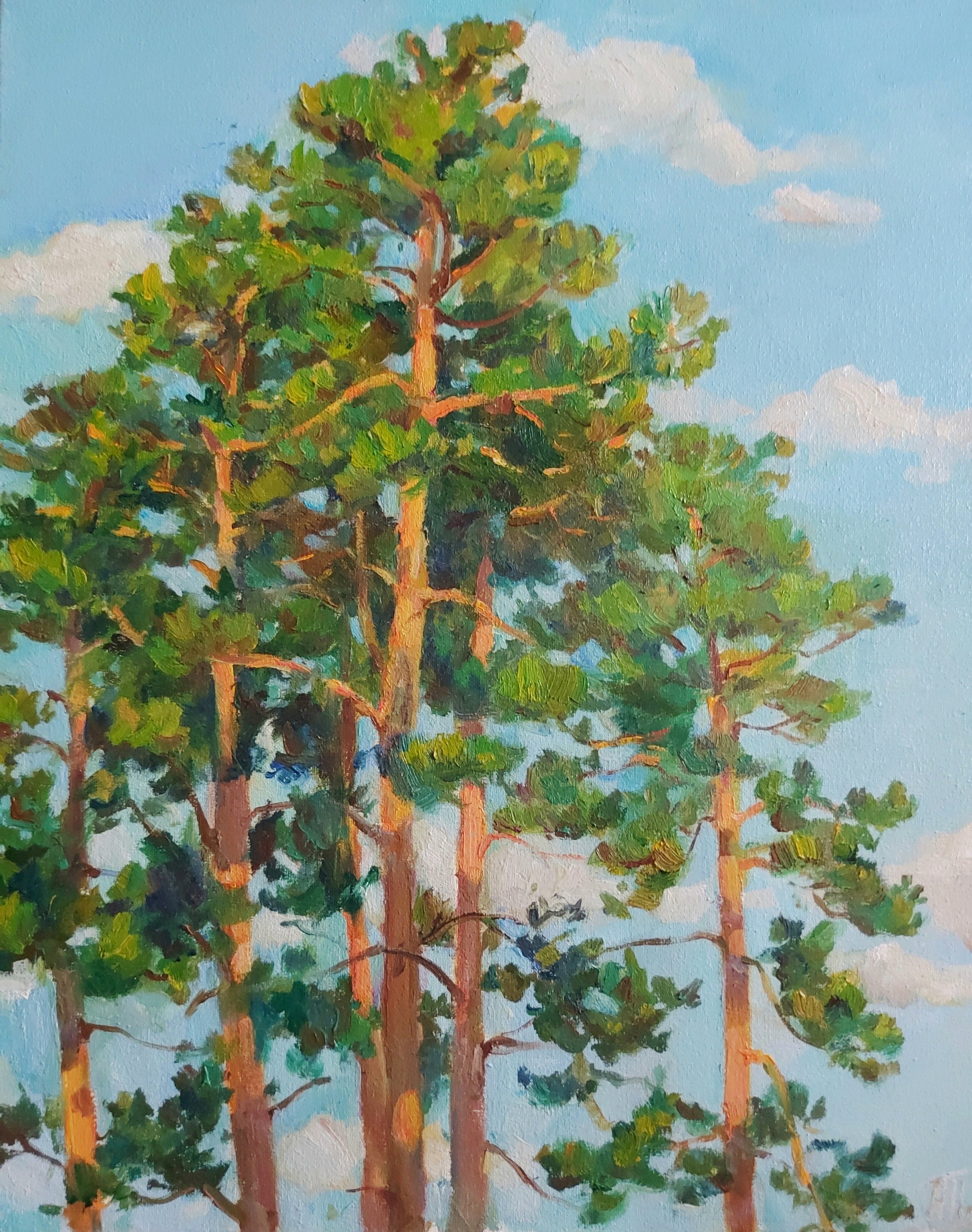 Forest Oil Painting, Original Oil Painting, Pine Tree Painting, Sky ...