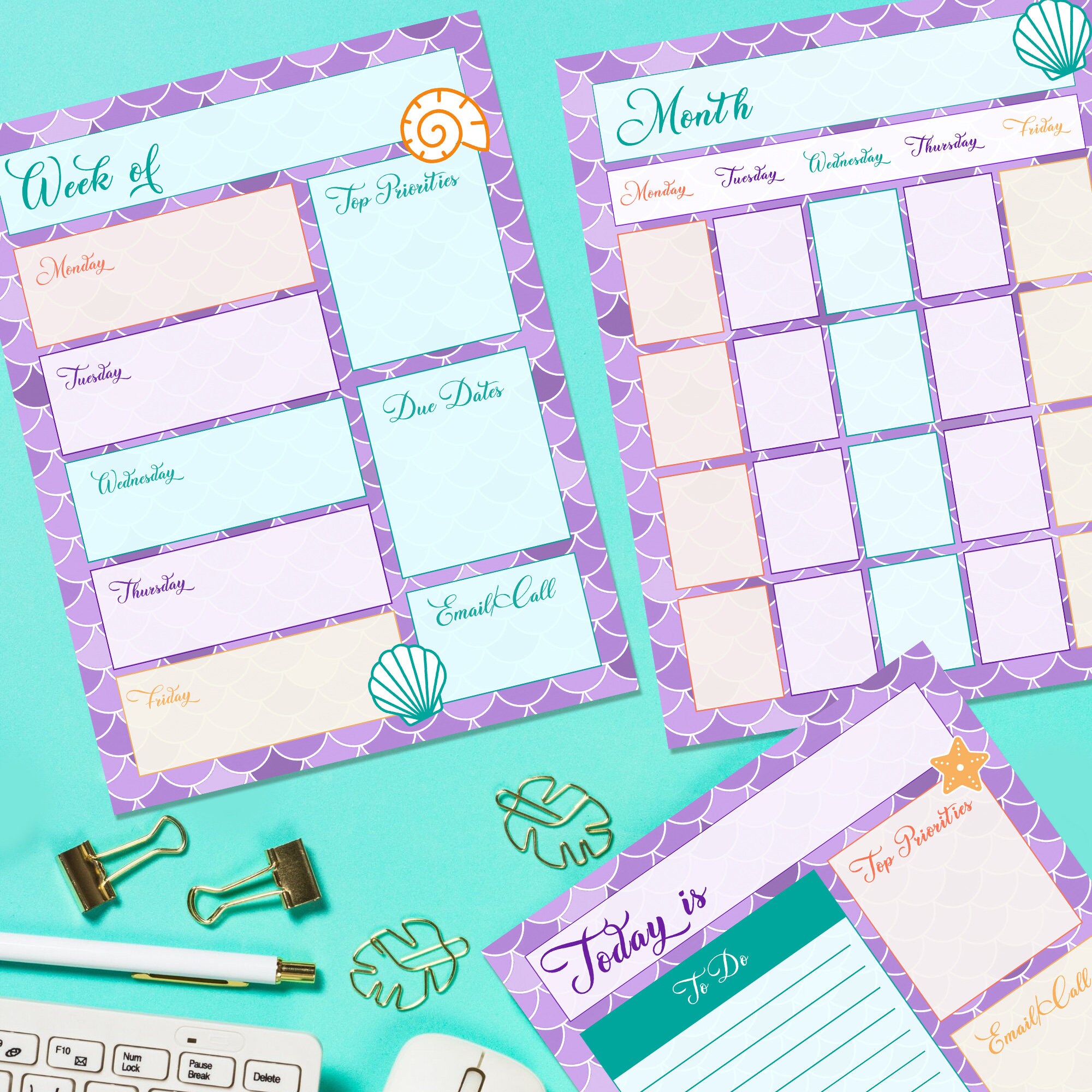 Mermaid Work Planner Printable Daily Planner Weekly Schedule - Etsy