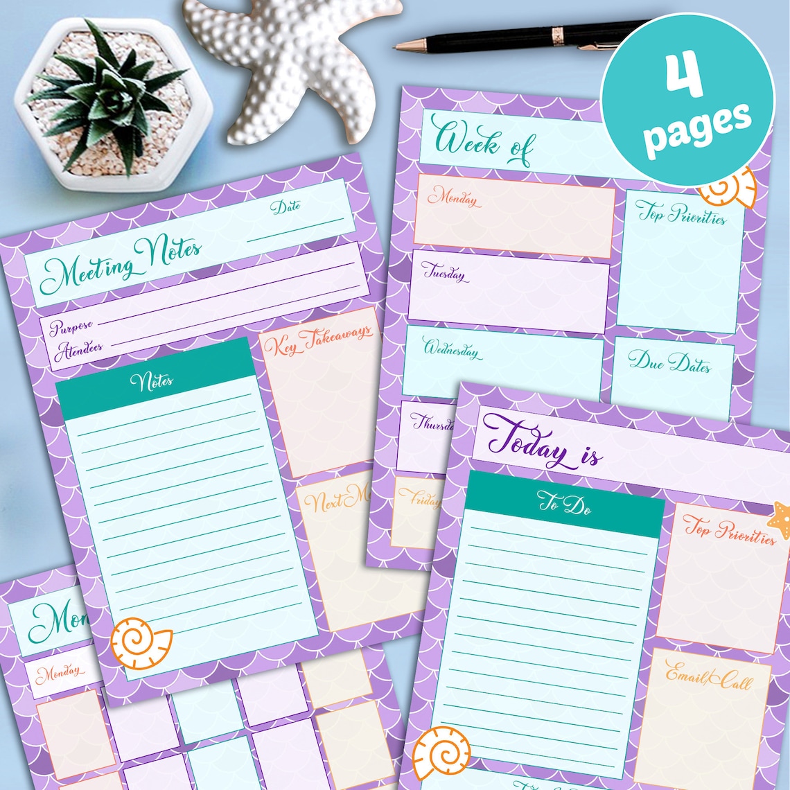 Mermaid Work Planner Printable Daily Planner Weekly Schedule - Etsy