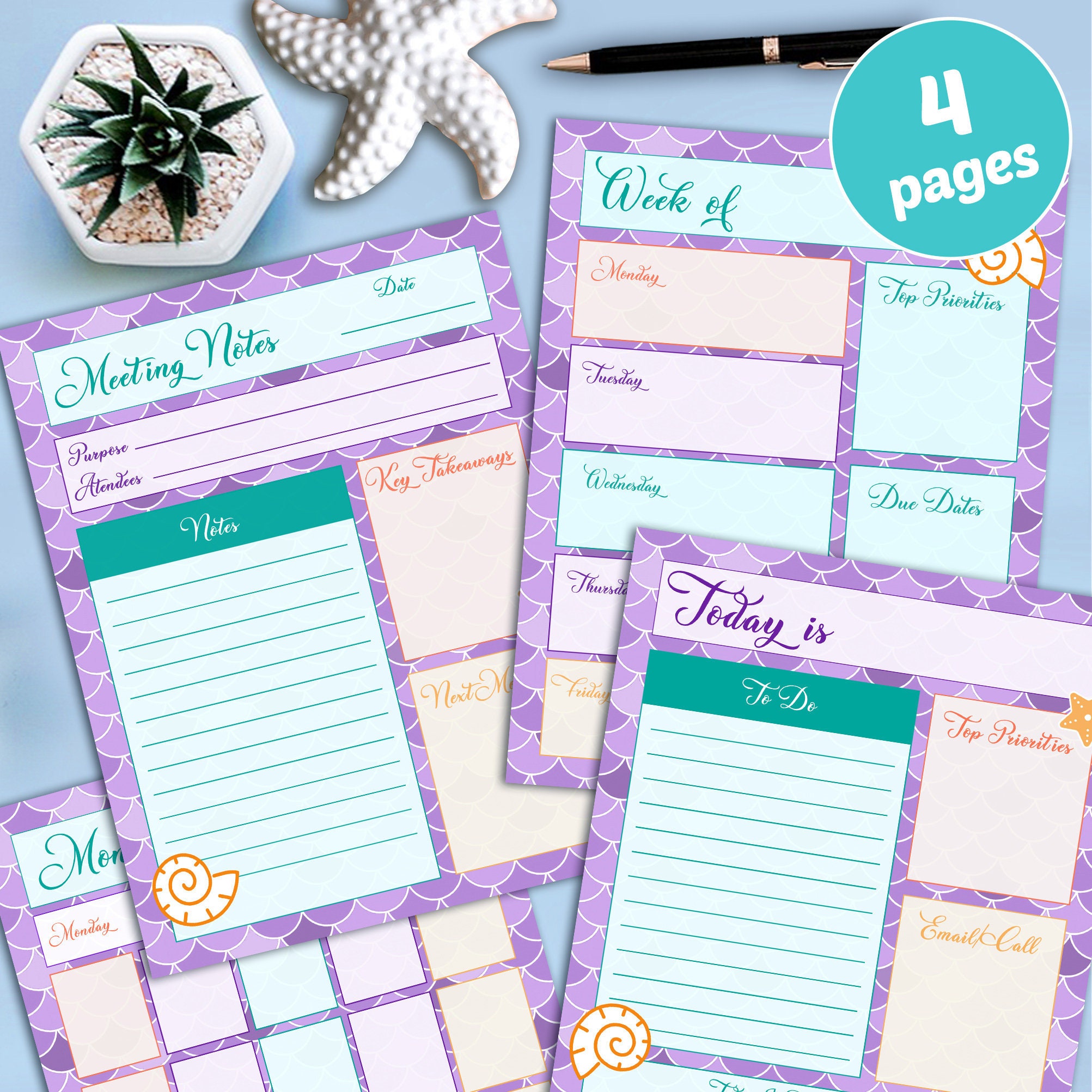 Mermaid Work Planner Printable Daily Planner Weekly Schedule - Etsy