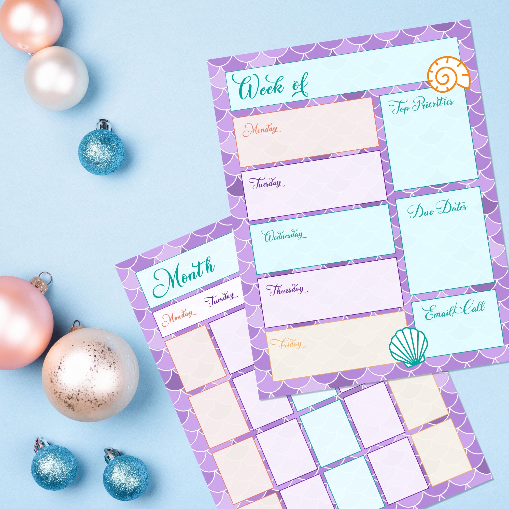 Mermaid Work Planner Printable Daily Planner Weekly Schedule - Etsy