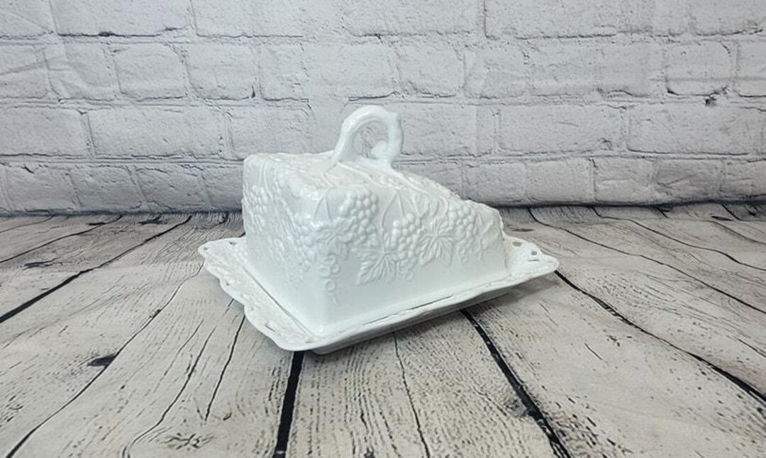 Vintage Porcelain Cheese Dish With Embossed Lid by Basic Porcelain - Etsy