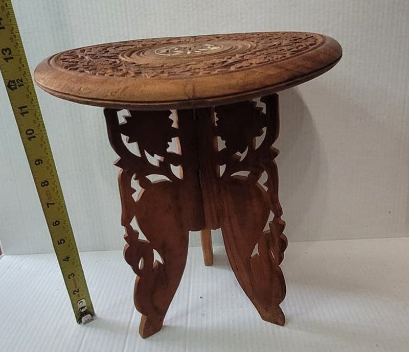 Vintage Hand Carved Teak Wood Folding Table Stool Made in India - Etsy
