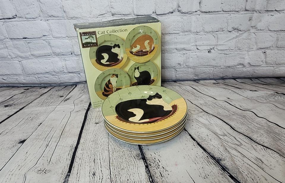 Set of 4 Vintage Sakura Warren Kimble Cat Collection Plates Salad ...