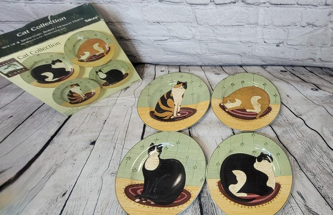 Set of 4 Vintage Sakura Warren Kimble Cat Collection Plates Salad ...