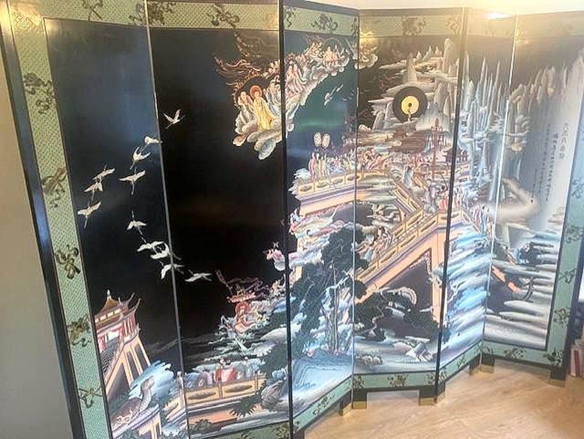 Room Screen Oriental Lacquered Dressing Room Screen Decorated With ...