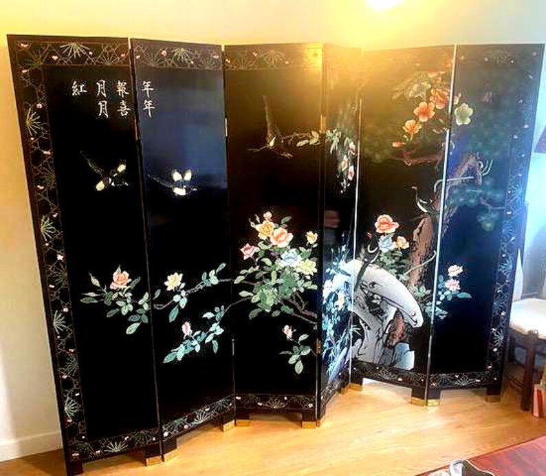 Room Screen Oriental Lacquered Dressing Room Screen Decorated With ...