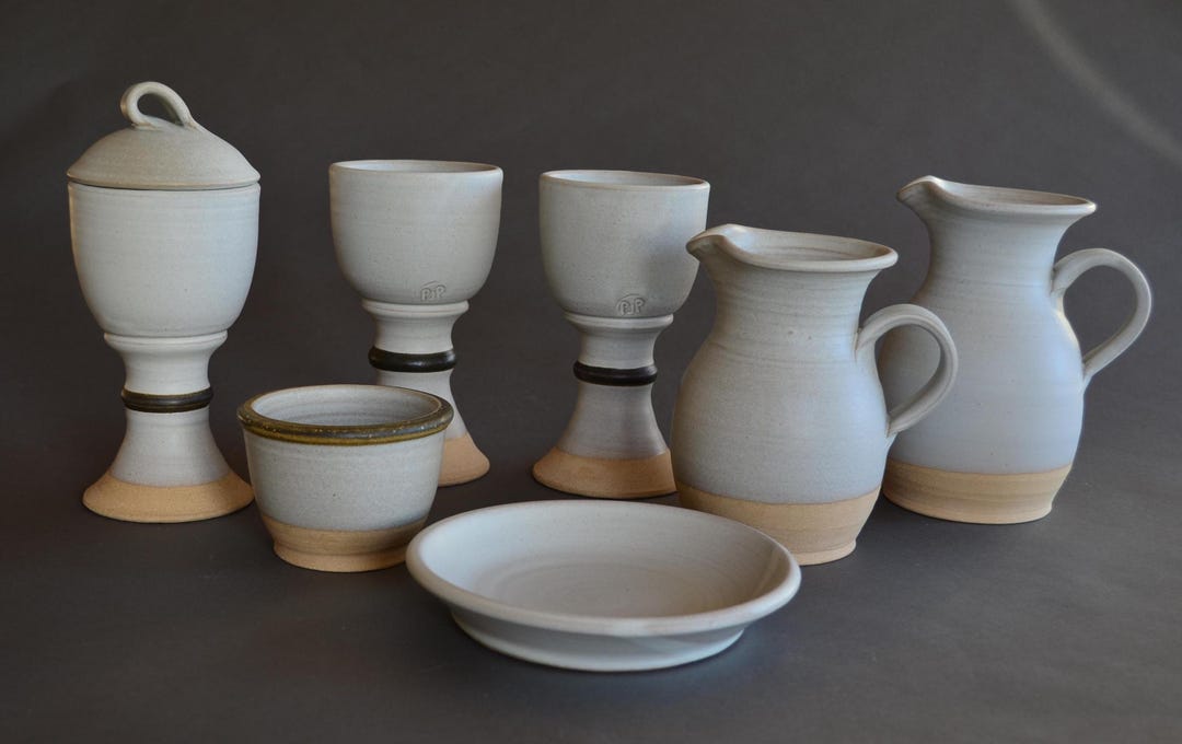 Large Communion Set of 2 Chalices, 1 Patens, 1 Large, 1 Small Pitcher ...