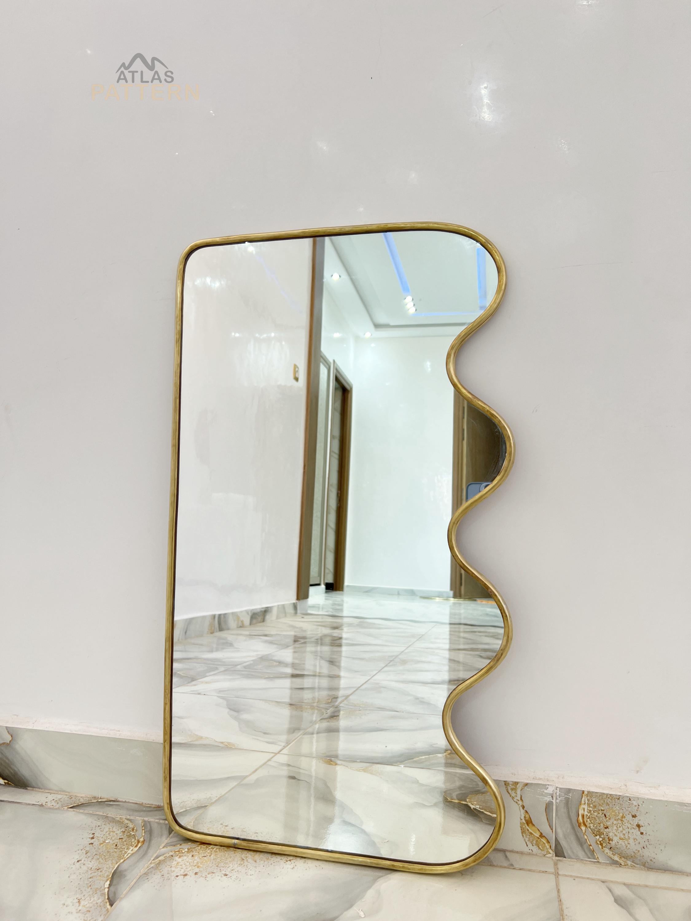 Brass Mirror, Elegant Wavy Wall Mirror for Bathroom, Stylish Full Size ...