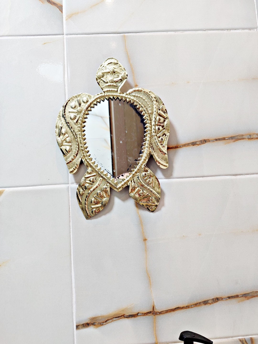 Turtle Shaped Mirror, Small Vanity Mirrorwavy Antiqued Brass Design ...