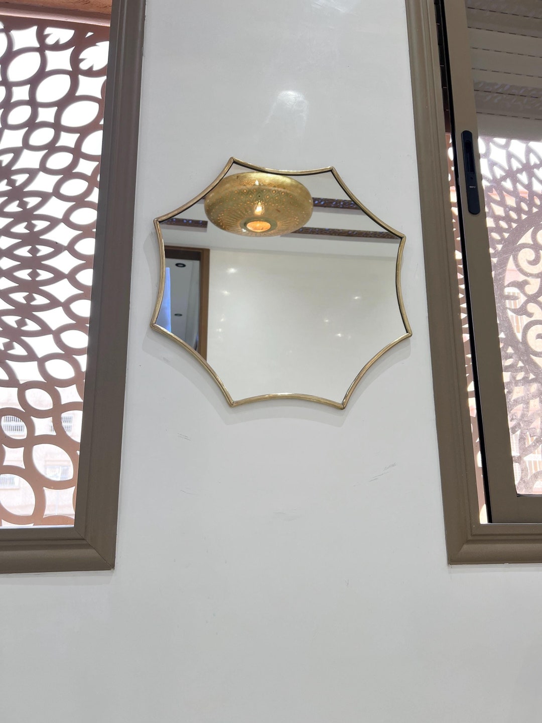 Octagon Mirror, Brass Bathroom Mirror, Large Vanity Mirror, Long Floor ...