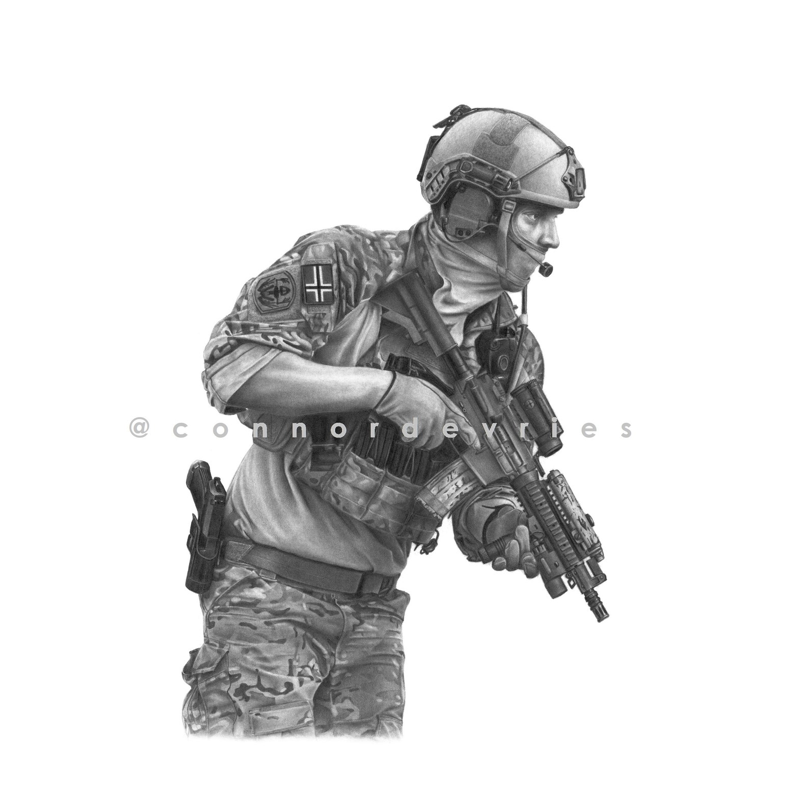 Fine Art Print of Original Pencil Drawing, Police, Military and Law ...