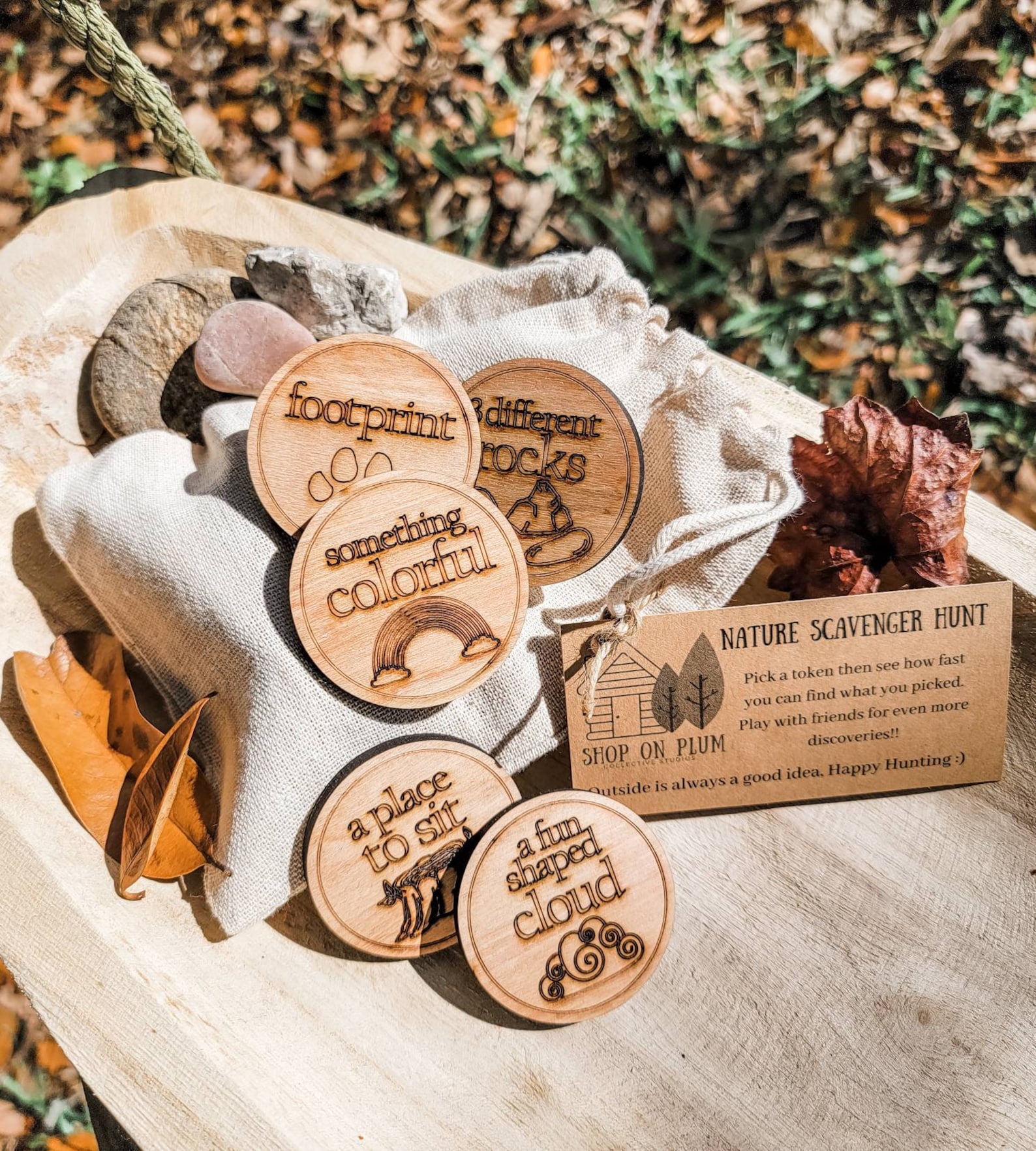 Nature Scavenger Hunt Token Pouch 15 Nature Tokens for - Etsy