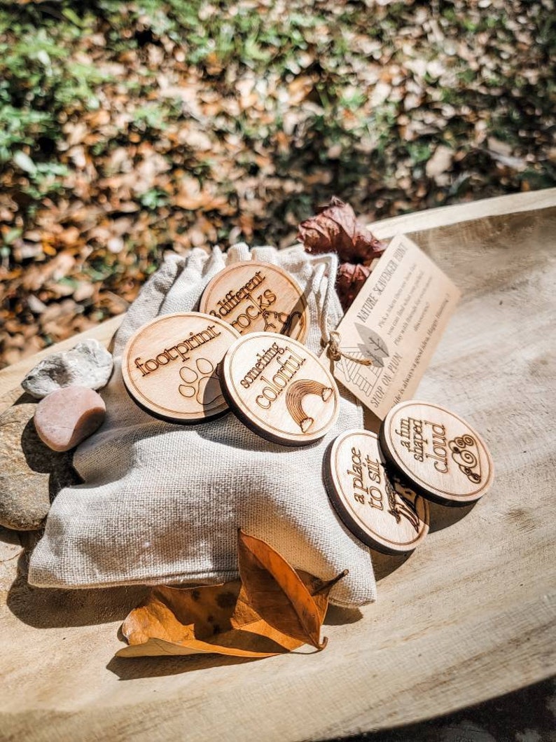 Nature Scavenger Hunt Token Pouch 15 Nature Tokens for - Etsy