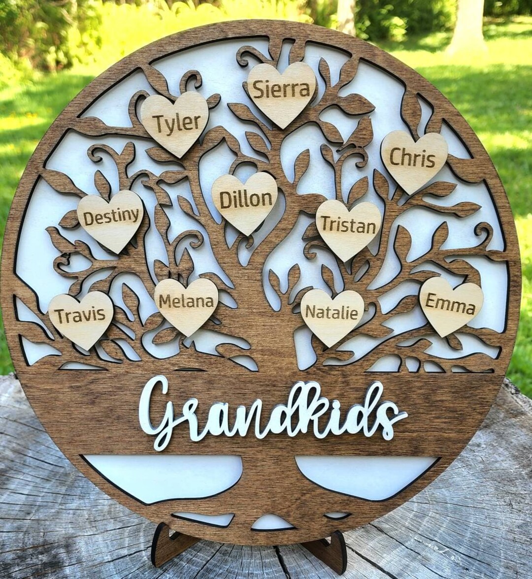 Custom Engraved Family Tree. Grandkids Tree. - Etsy