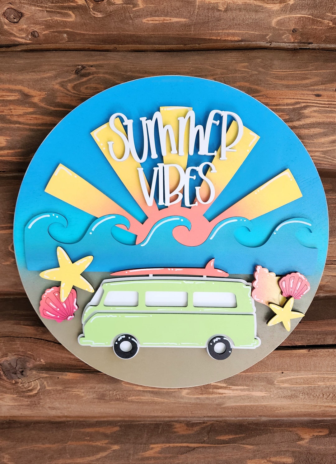 Summer Vibes Door Sign. Summer Decor. Hippie Van & Surfboard Sign. - Etsy