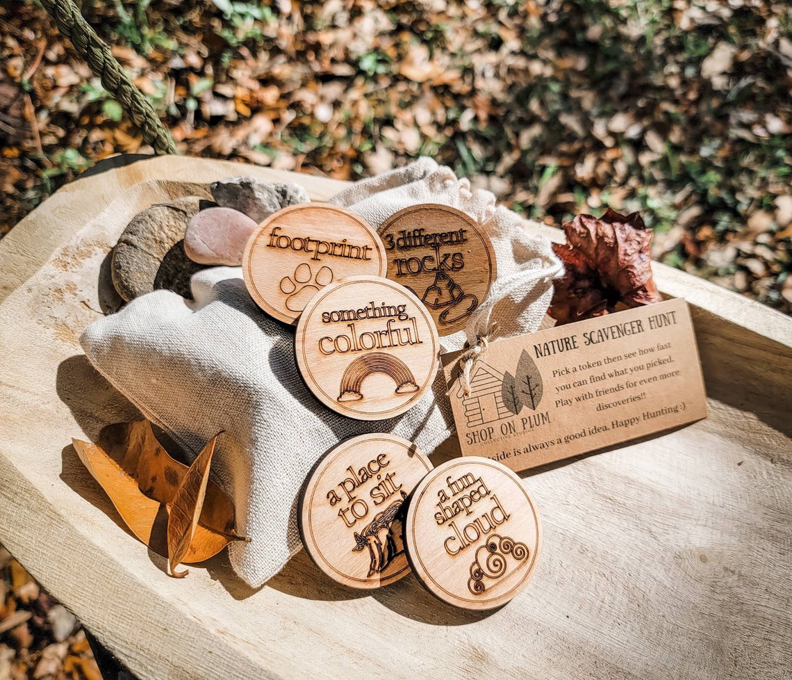 Nature Scavenger Hunt Token Pouch 15 Nature Tokens for - Etsy