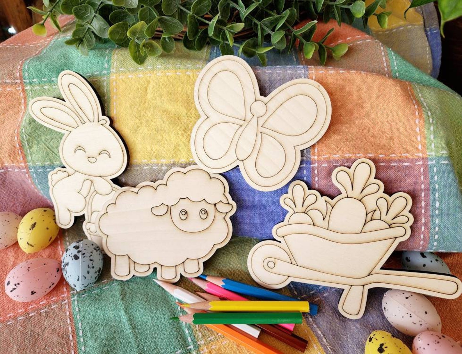 Spring 8 Piece Wood Cutouts. Coloring Cutouts. Colored Pencils and Wood ...