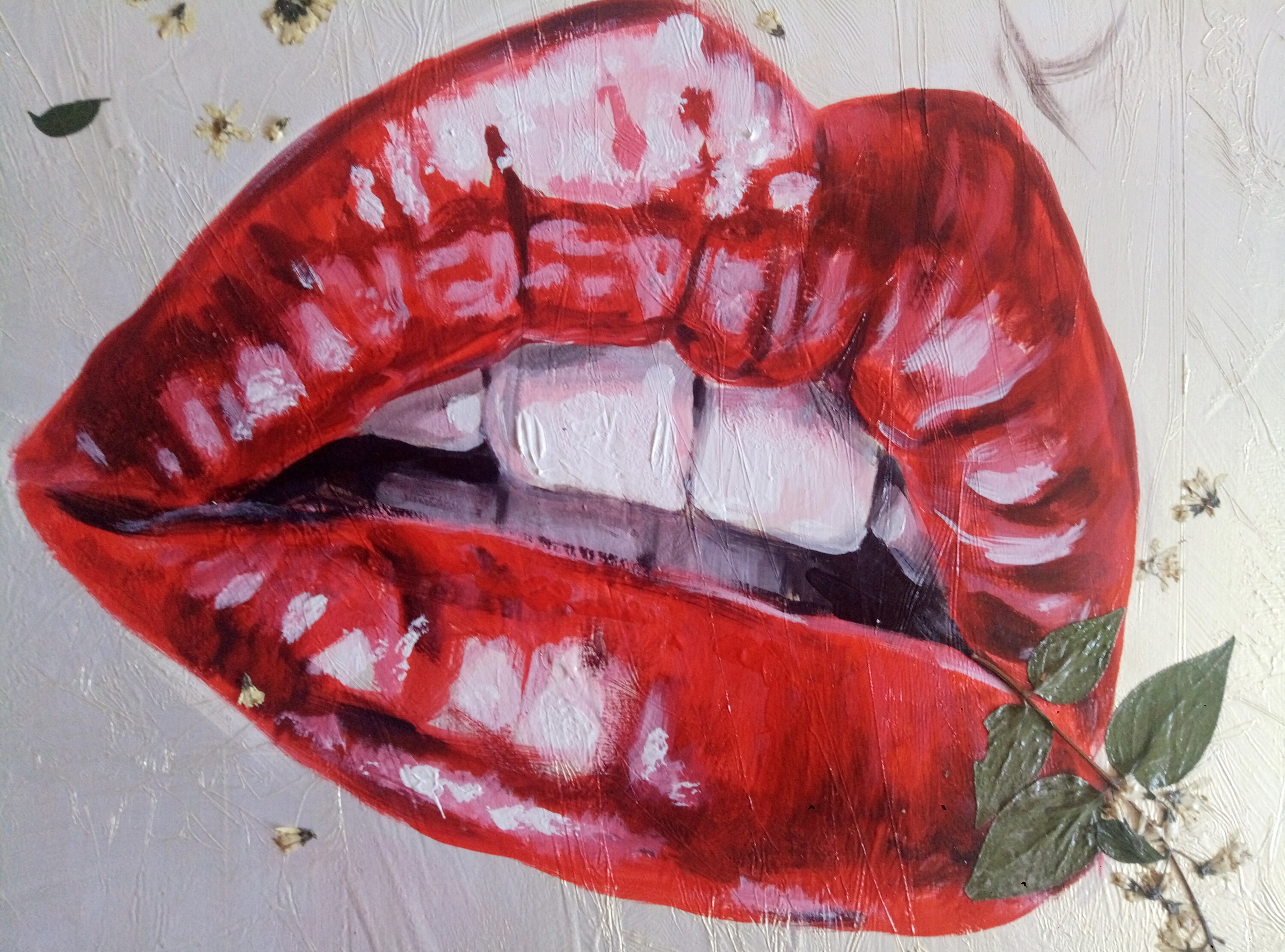 Red Lips Original Painting Large Pearl Wall Art Textured | Etsy