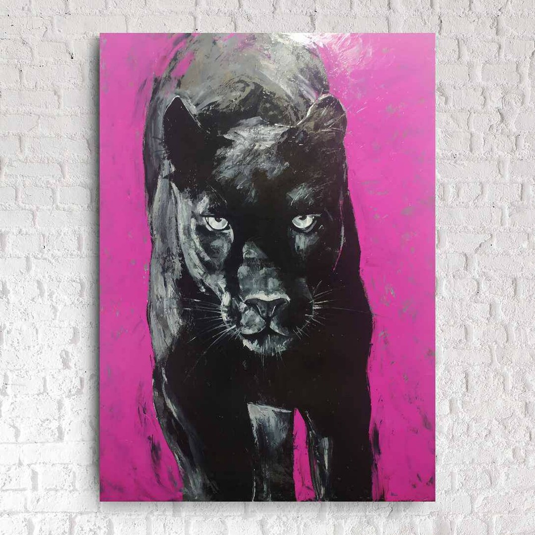 Neon Art Black Panther Art Oil Painting Original Large Panther Art - Etsy