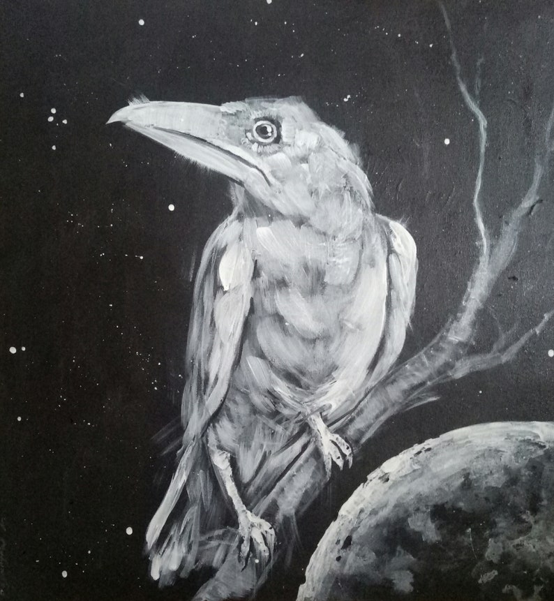 Raven Albino Painting Original Wall Art Abstract Raven Art - Etsy