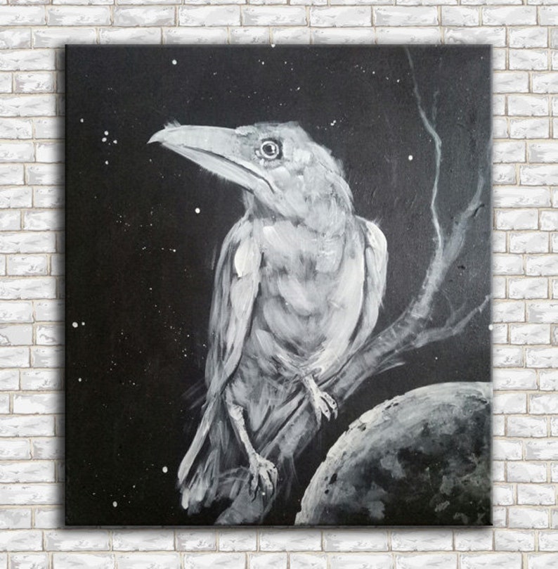 Raven Albino Painting Original Wall Art Abstract Raven Art - Etsy